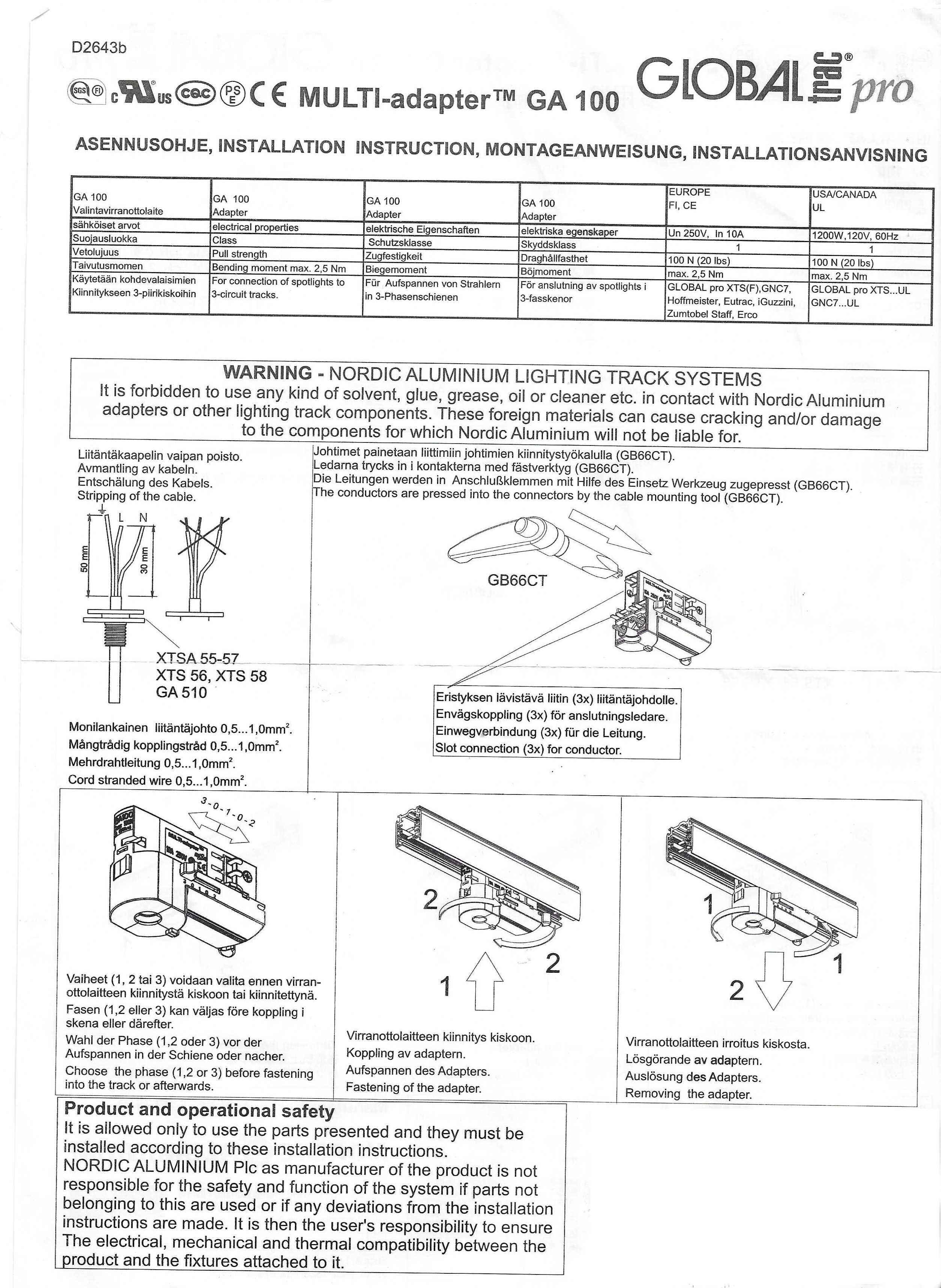 Global Trac Euro-Adapter für 3-Phasenschiene GA100