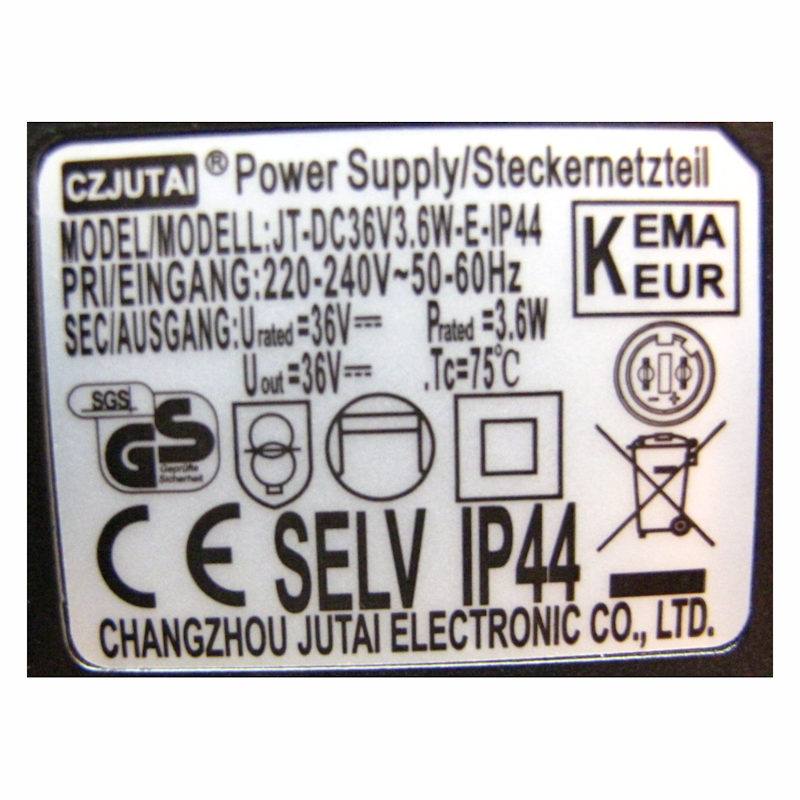 Steckernetzteil JT-DC36V 3,6W - E - IP 44 Netzteil Steckernetzteil JT-DC36V 3,6W - E - IP 44 Netzteil